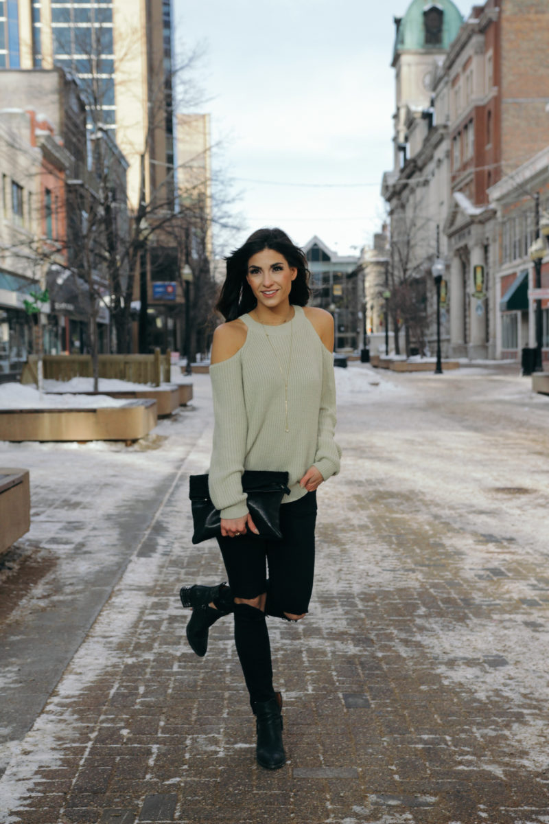 Cold Shoulder Sweater - Teach Me Style - A style, beauty and life blog.